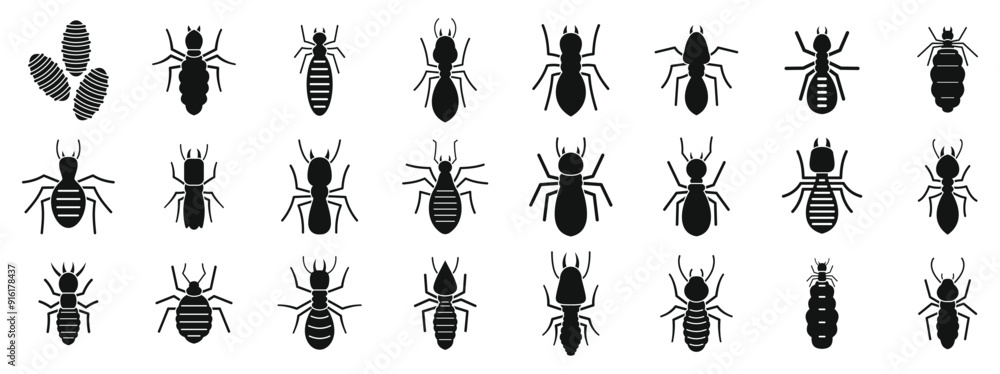 Termite icons set. This set features various species of termites in ...