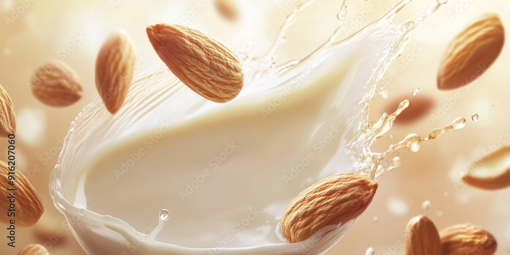 Almond Milk and Almonds in Mid-Air: A Bokeh Background Showcase for ...
