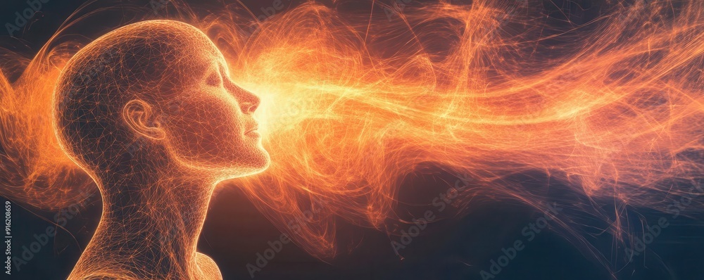 Abstract human form dissolving into sound waves, Sound Healing ...