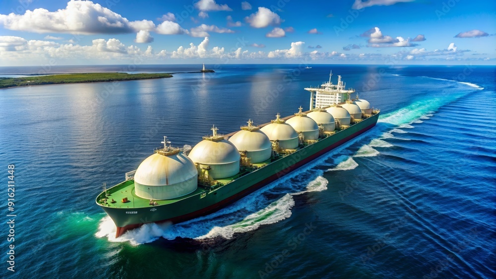 LNG carrier ship with five tanks sailing in Trinidad and Tobago ...