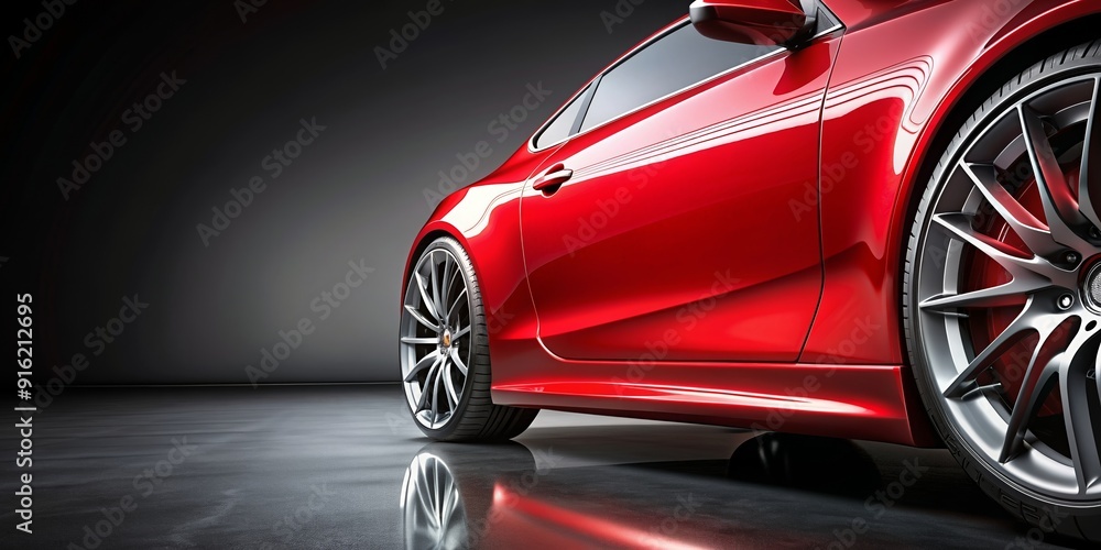 Abstract image of shiny red car with sleek alloy wheel, red, car ...