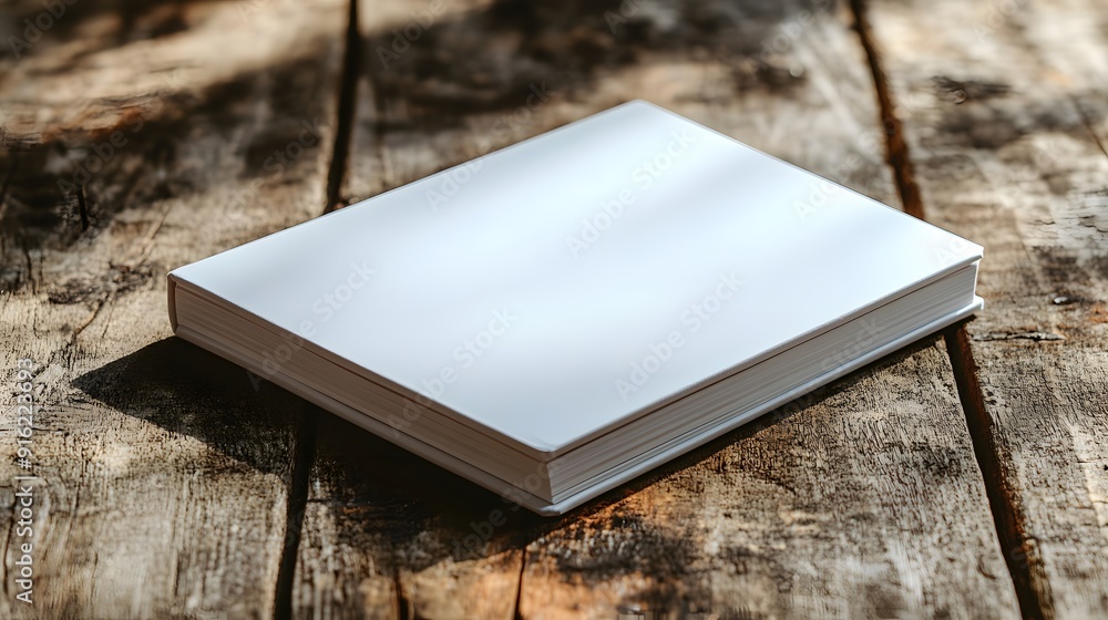 White notebook mockup on a simple wooden desk, with a soft natural ...