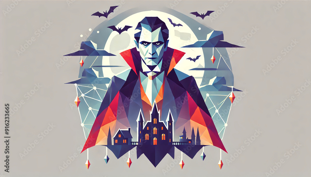 Polygon style illustration of Count Dracula with sharp edges and ...