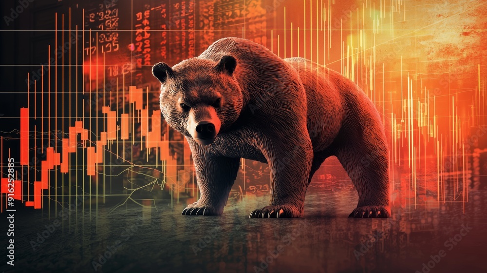 "Depict a bear market rally with stock charts showing brief upward ...