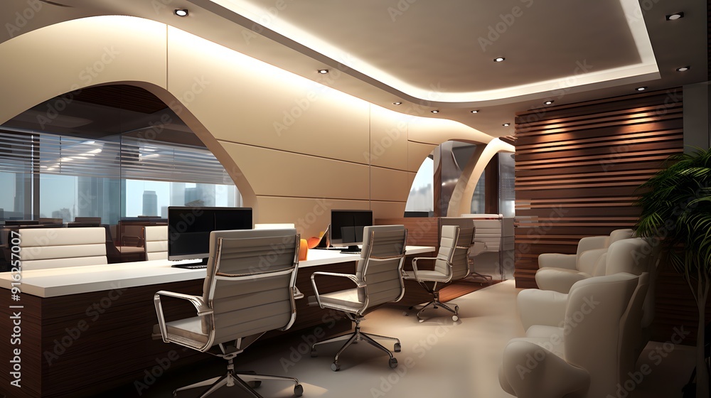 Sleek and modern office design with ambient lighting for a ...