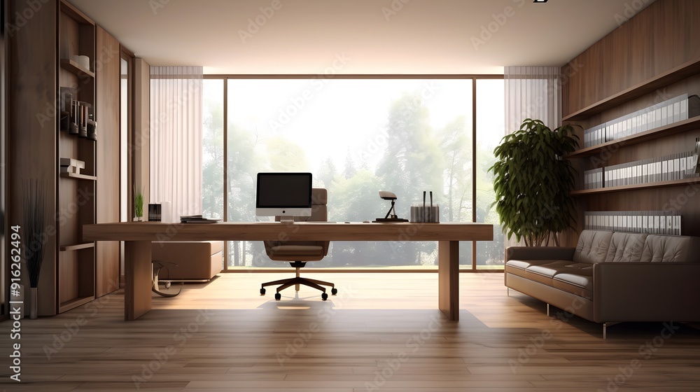 Elegant and modern office interior with a warm color palette and ...