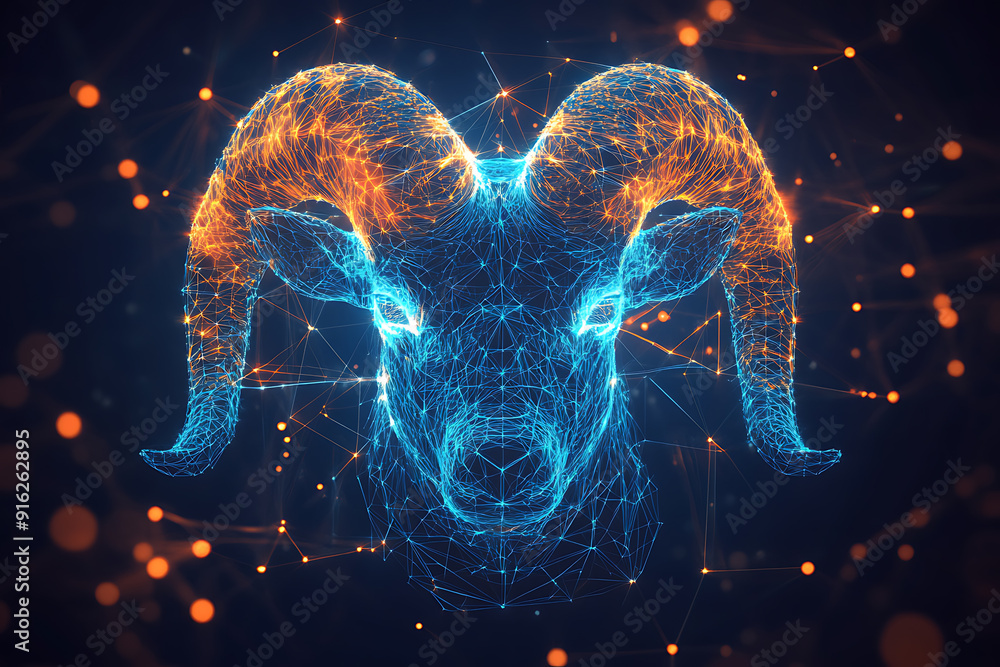 Digital wireframe polygon of the Aries zodiac sign, showcasing the ...
