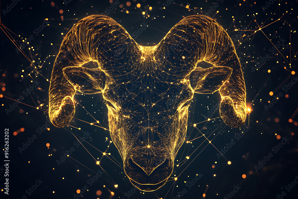 Digital wireframe polygon of the Aries zodiac sign, showcasing the ...