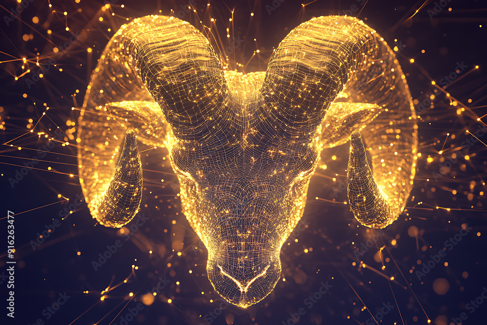 Digital wireframe polygon of the Aries zodiac sign, showcasing the ...