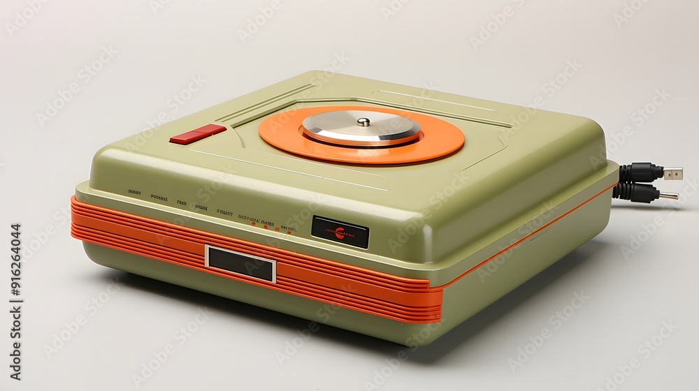 Vintage reel-to-reel tape recorder with a pastel color scheme for retro ...