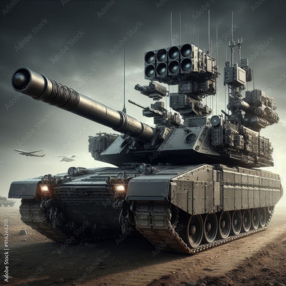 Powerful Military Tank with Anti Aircraft Gun and Radar Defense Systems ...