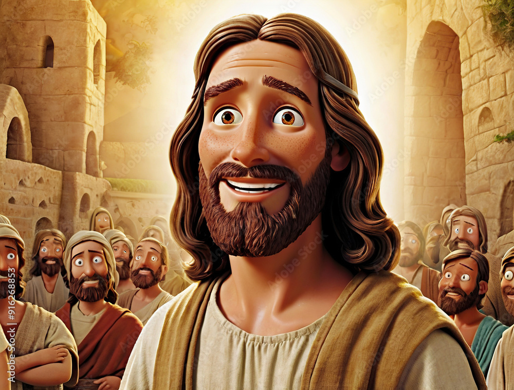 Cartoon illustration of Jesus Christ teaching and holding the bible ...