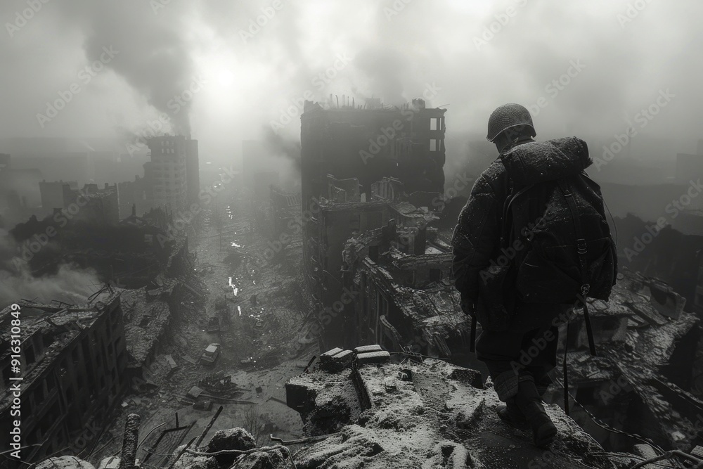 Reflecting suffering and grief, representation of devastation and ...