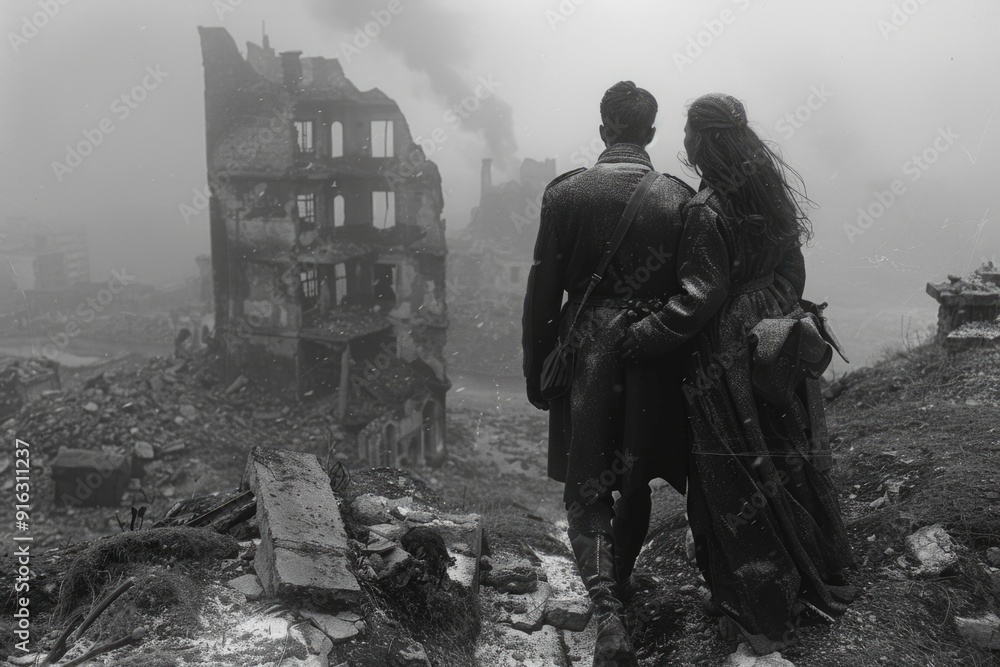 Reflecting suffering and grief, representation of devastation and ...