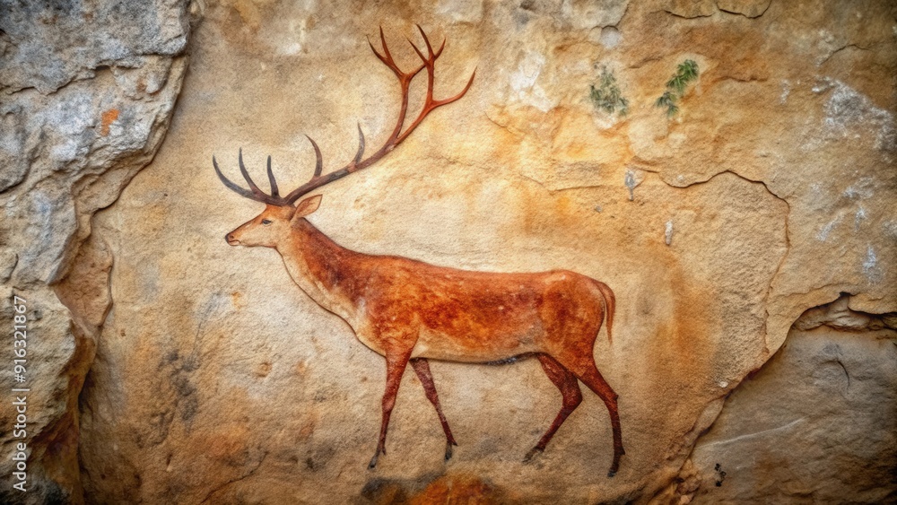 Prehistoric caveman artwork of deer painted on cave wall, deer, cave ...