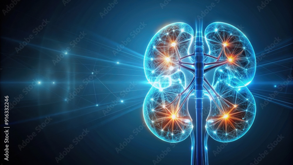 Detailed kidney hologram with highlighted sections for functions and ...