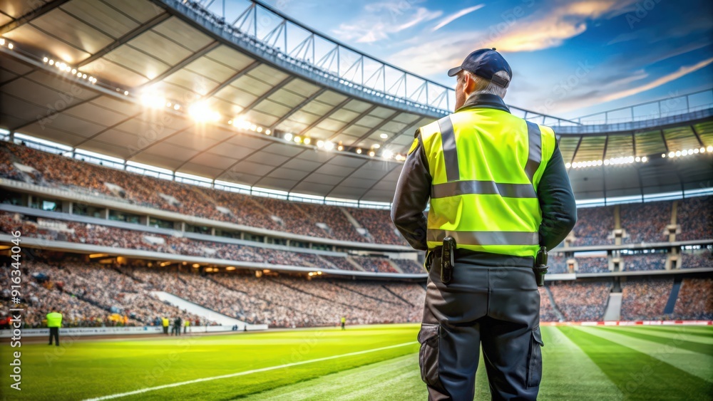 Sports stadium security guard keeping watch during event, security ...