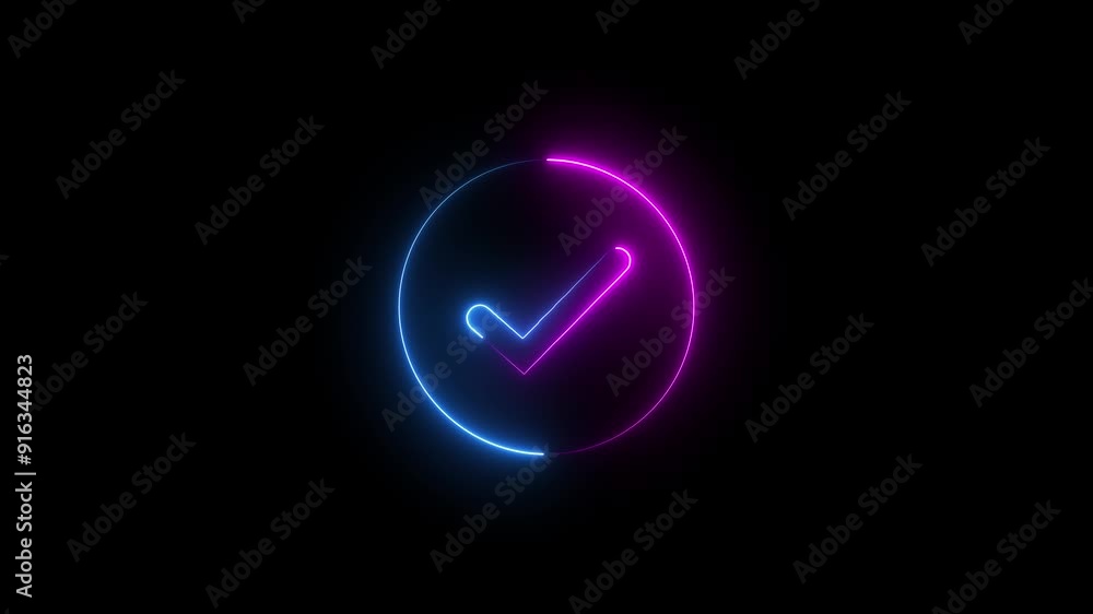 Animation of neon check mark icon. cyan and purple color tick mark icon ...