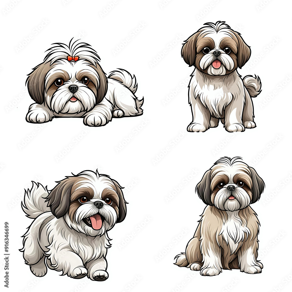 Cute shih tzu dog clip art illustration set, shih tzu puppy graphic ...