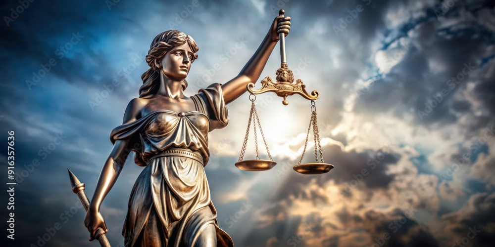 Statue of Lady Justice with blindfold holding scales and sword, law ...