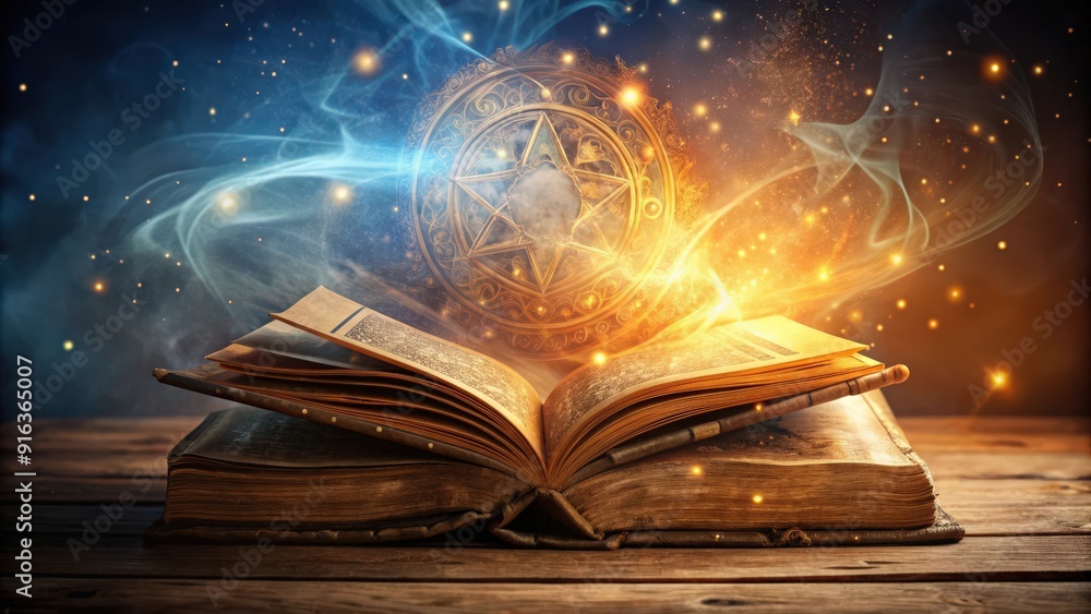A mystical ancient book filled with magical spells and incantations ...