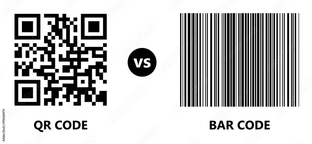 Qr code vs Barcode. Barcodes. Scan bar label, qr code and industrial ...