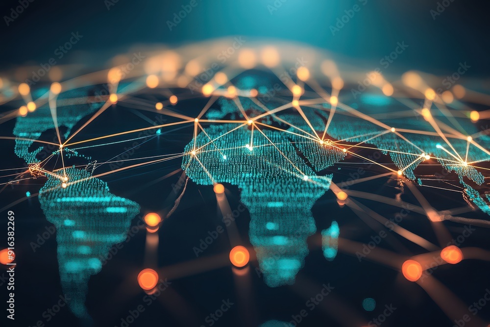 Abstract Digital Model Of A Global Financial Network With Nodes Representing Statistical Data