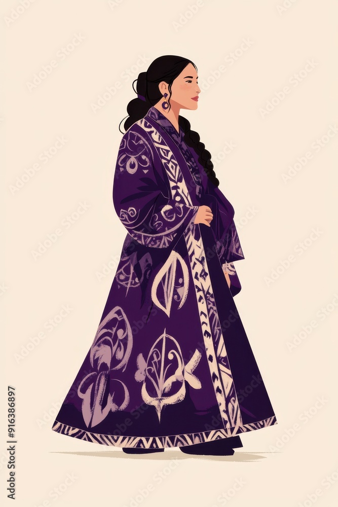 Minimalism illustration, a Kazakh woman, wearing a traditional saukele ...