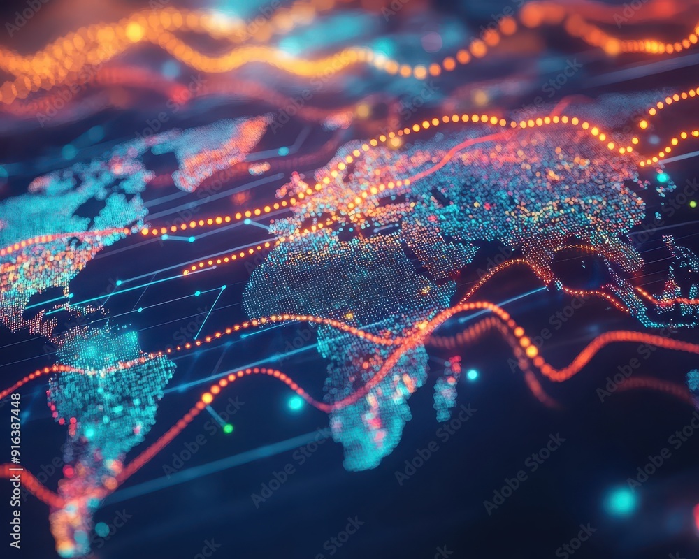 Graphical charts interwoven with global GDP data and arrows indicating ...