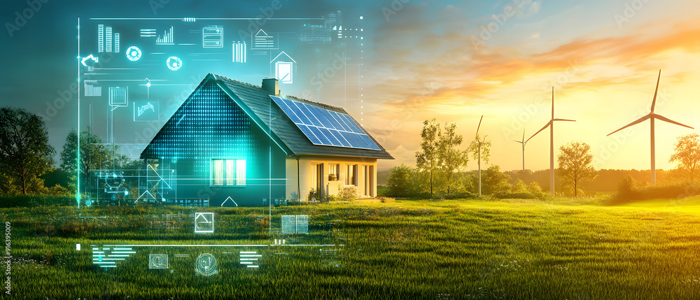 A smart home powered by renewable energy solar, and wind with LEDs ...
