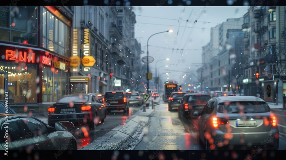 Urban Winter Scene: Hyperrealistic Street Photography through a Shop ...
