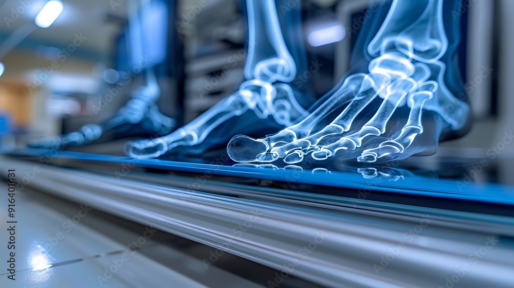 A high-resolution X-ray of feet, focusing on the alignment to diagnose ...