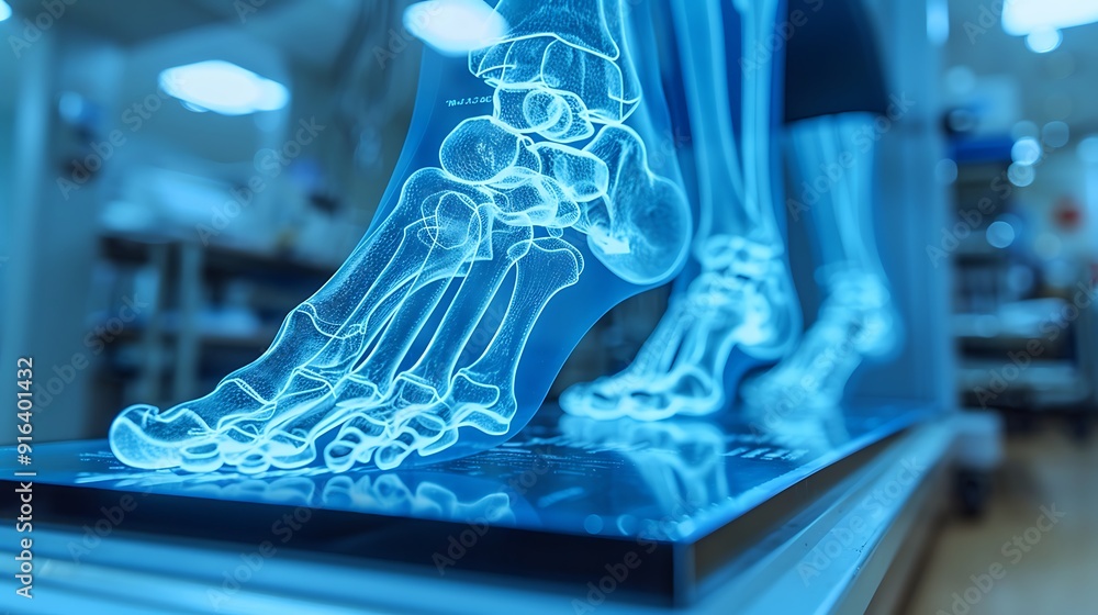 A high-resolution X-ray of feet, focusing on the alignment to diagnose ...