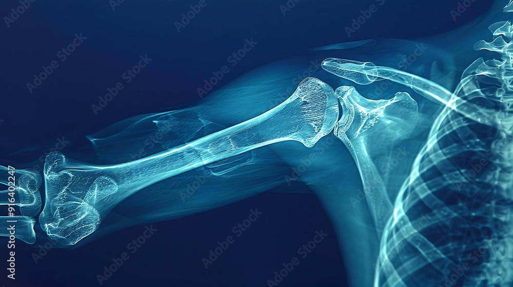 Anterior X-ray of a dislocated shoulder with clear bone misalignment ...