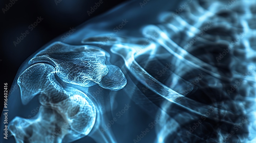 Anterior X-ray of a dislocated shoulder with clear bone misalignment ...