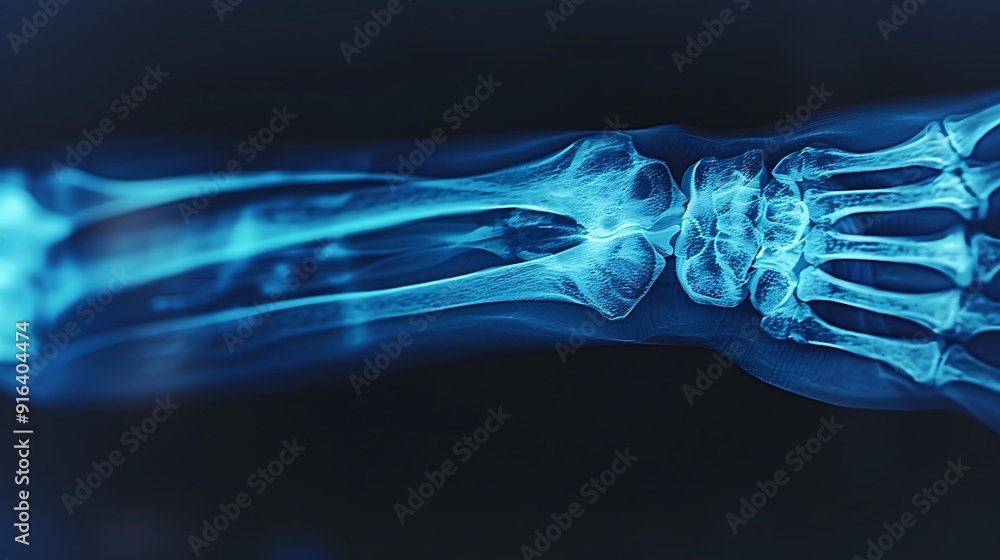 Close-up X-ray of an arm, focusing on identifying potential bone tumors ...