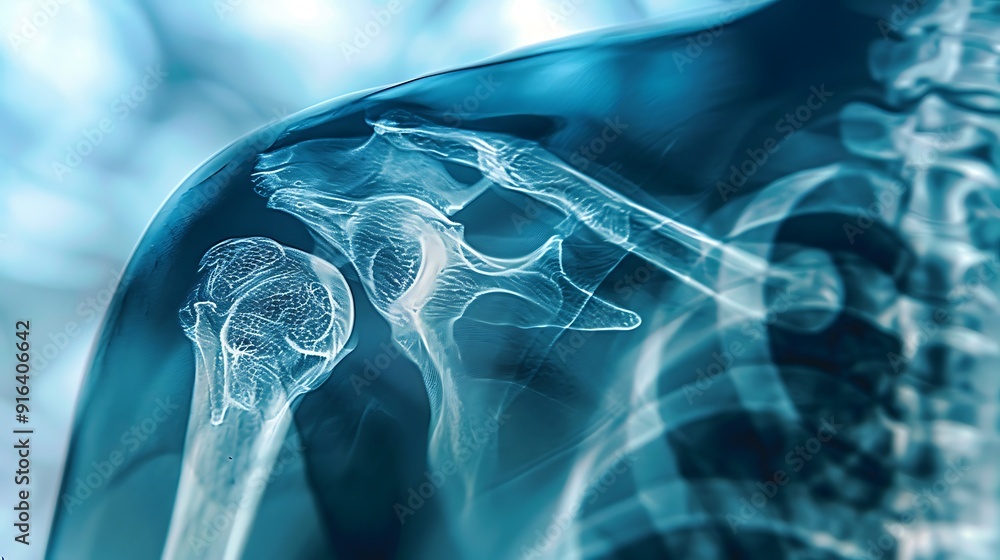 Detailed X-ray of a dislocated shoulder, showing the clear dislocation ...