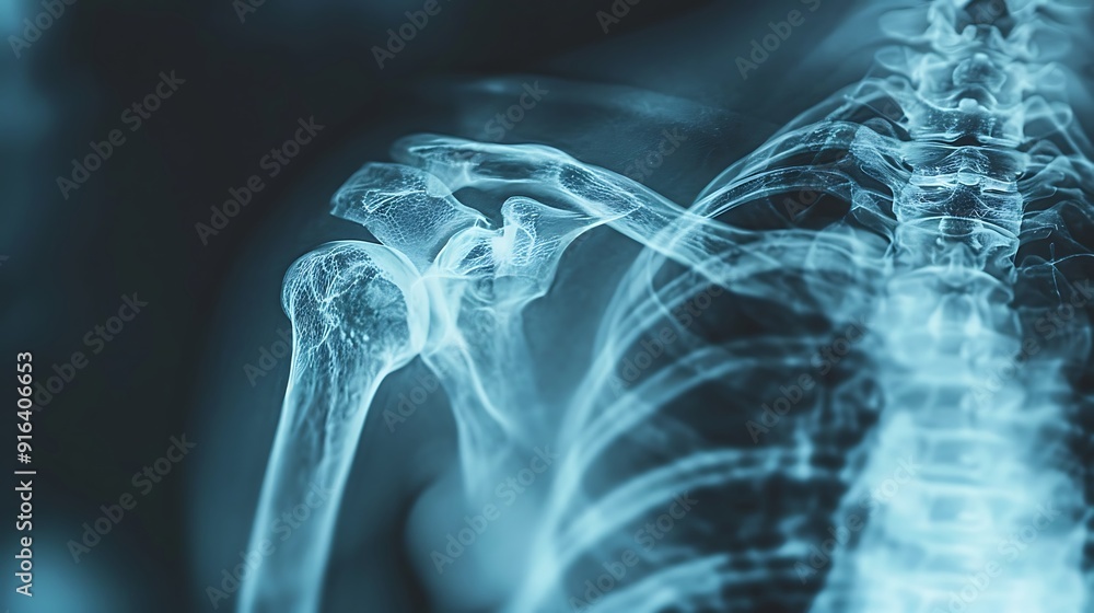 Detailed X-ray of a dislocated shoulder, showing the clear dislocation ...