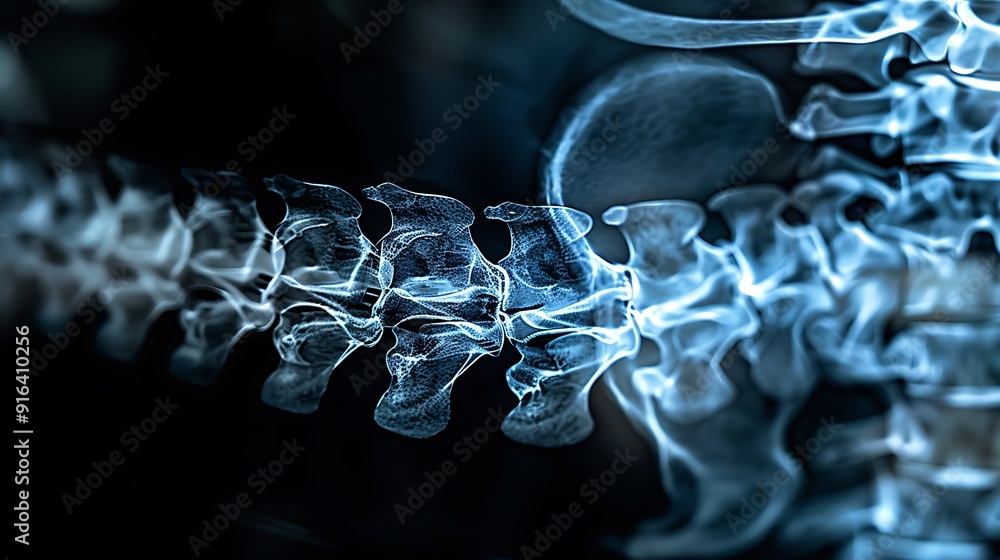 Side-view X-ray of a spinal fusion, highlighting the surgical hardware ...