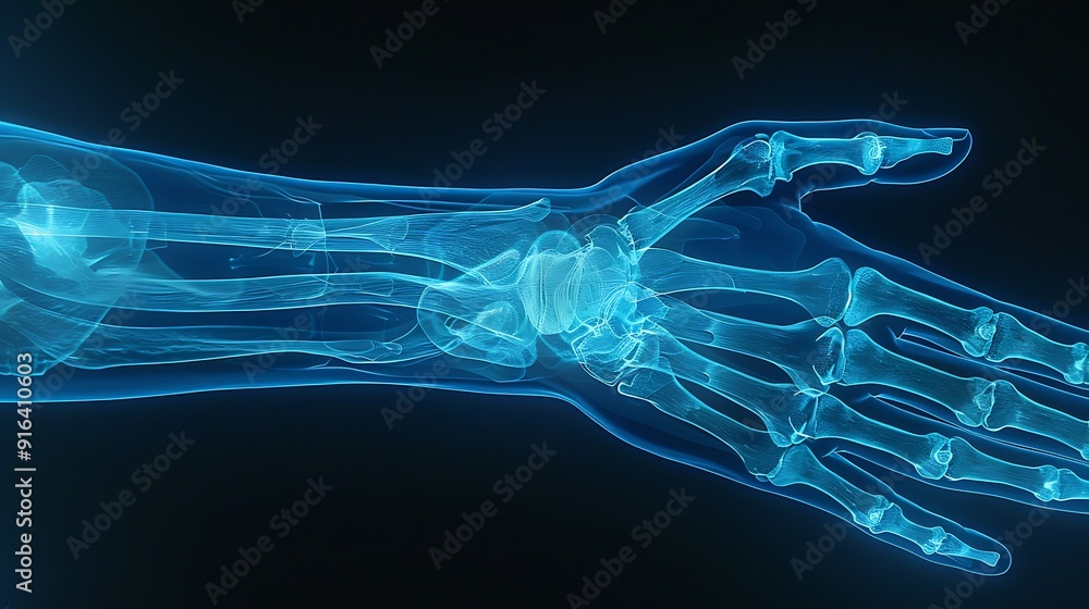 Side-view X-ray of a wrist and hand, highlighting the carpal tunnel ...