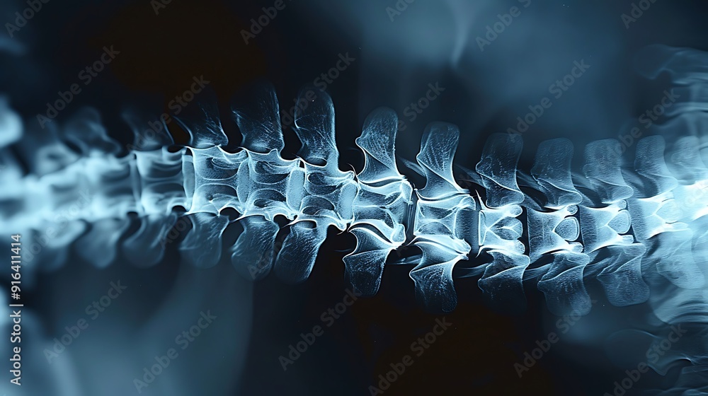 Side-view X-ray of the lower back, highlighting herniated discs, sharp ...