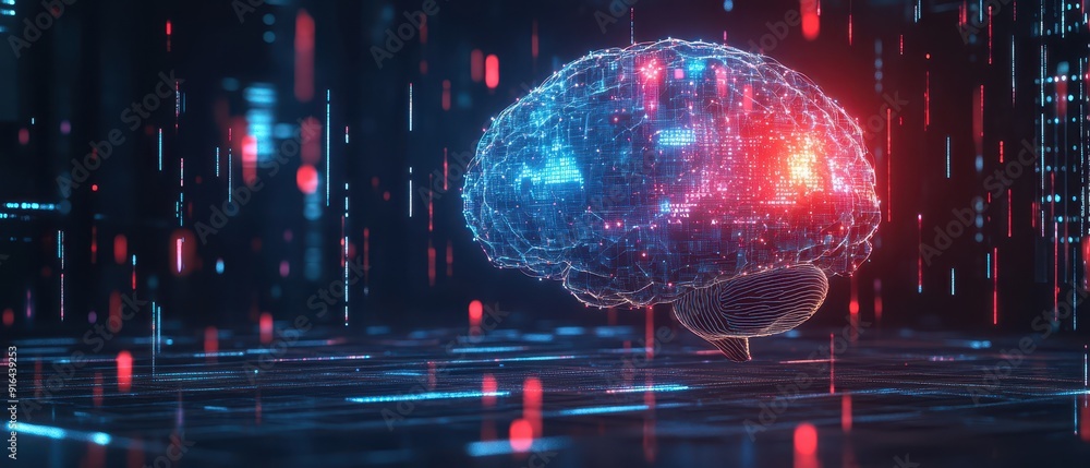 Stylized human brain with neural networks visualizing GDP growth and ...
