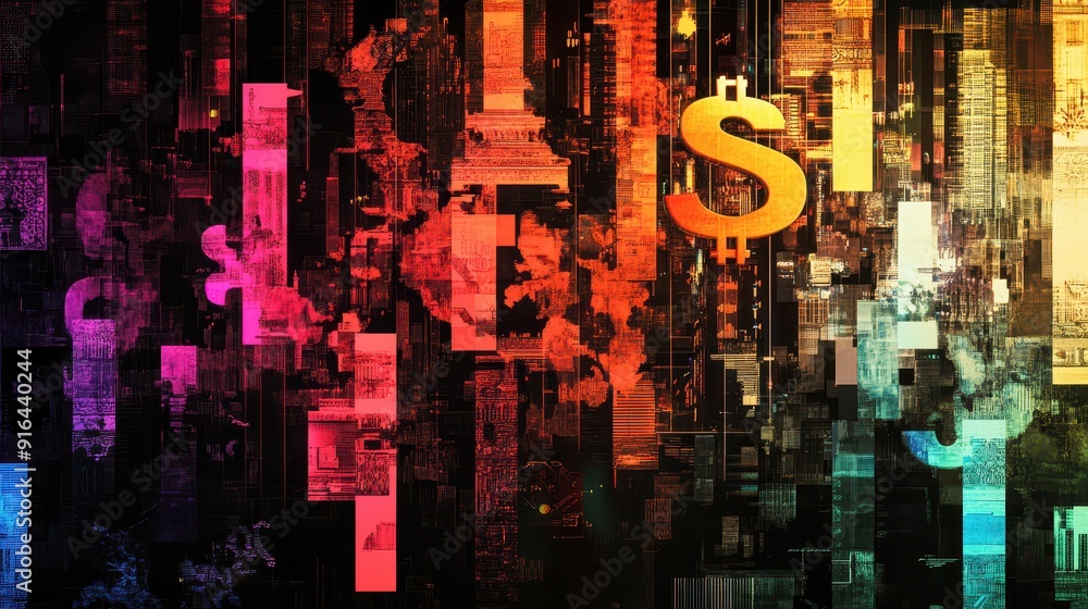 Collage of diverse currency symbols forming a GDP growth chart, data ...