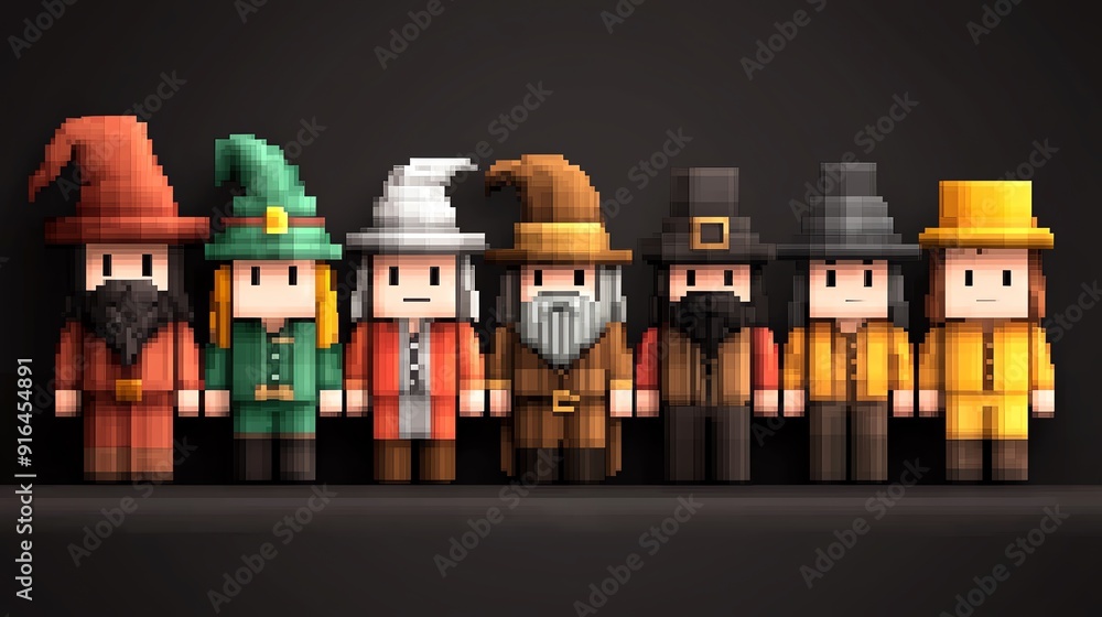 Pixel art character icons representing different professions Stock ...