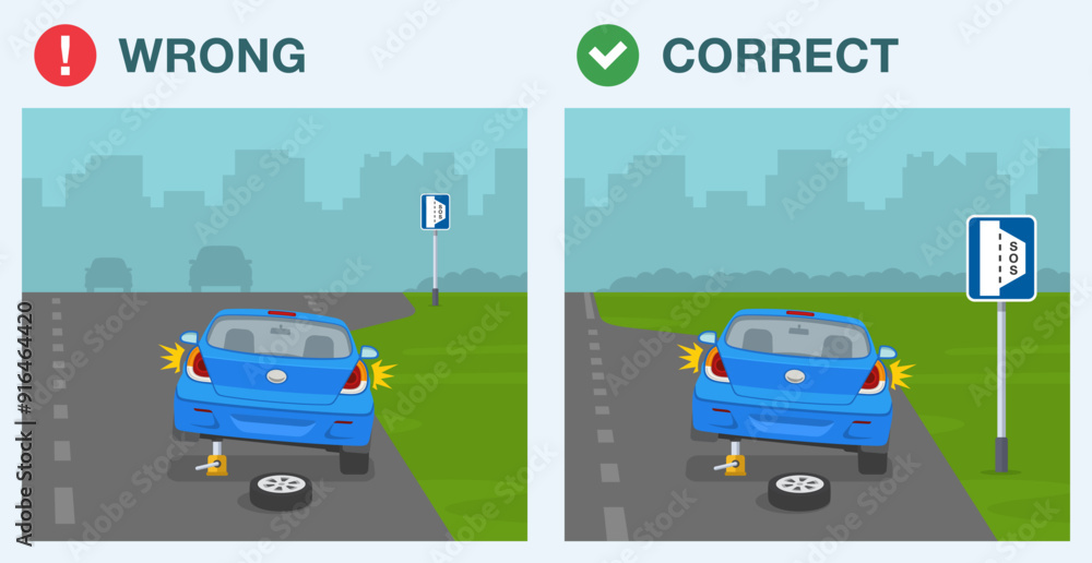 Safe driving tips and traffic regulation rules. Correct and wrong ...