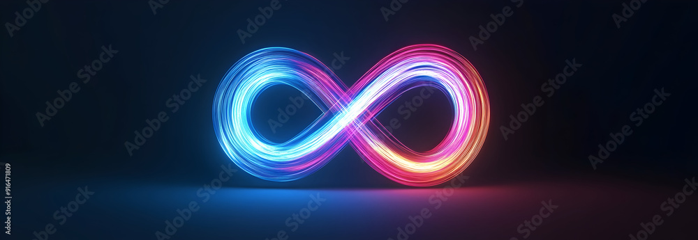 This neon symbol illustrates a loop sign, set against a luminous ...