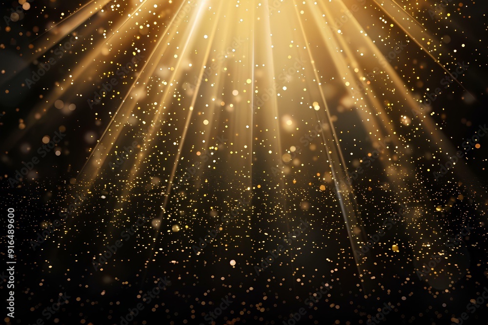 spotlight shines down from the top of empty stage, creating a golden ...