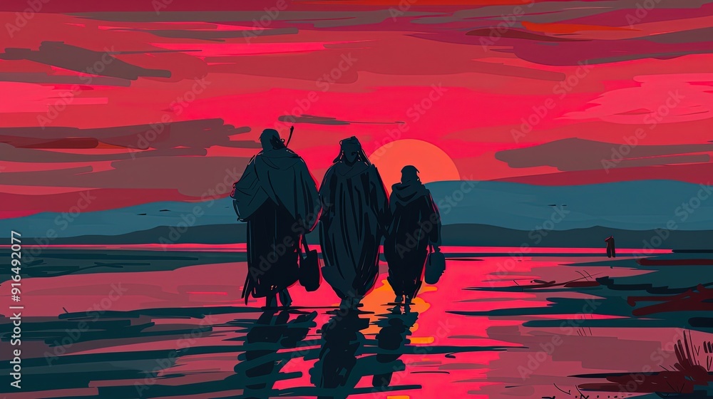 An Illustration of the Road to Emmaus: Jesus Walks with Two Disciples ...