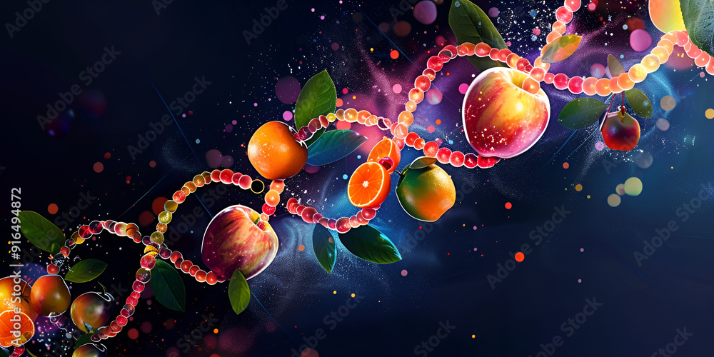 DNA Strand with Fruits - Conceptual Illustration of Genetic Engineering ...