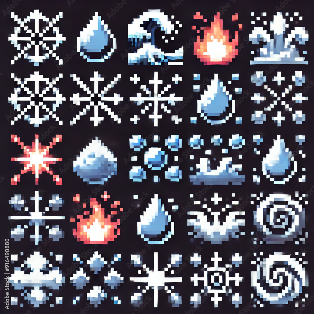 Pixel Art Water Effects Sprite Sheet Stock Illustration | Adobe Stock